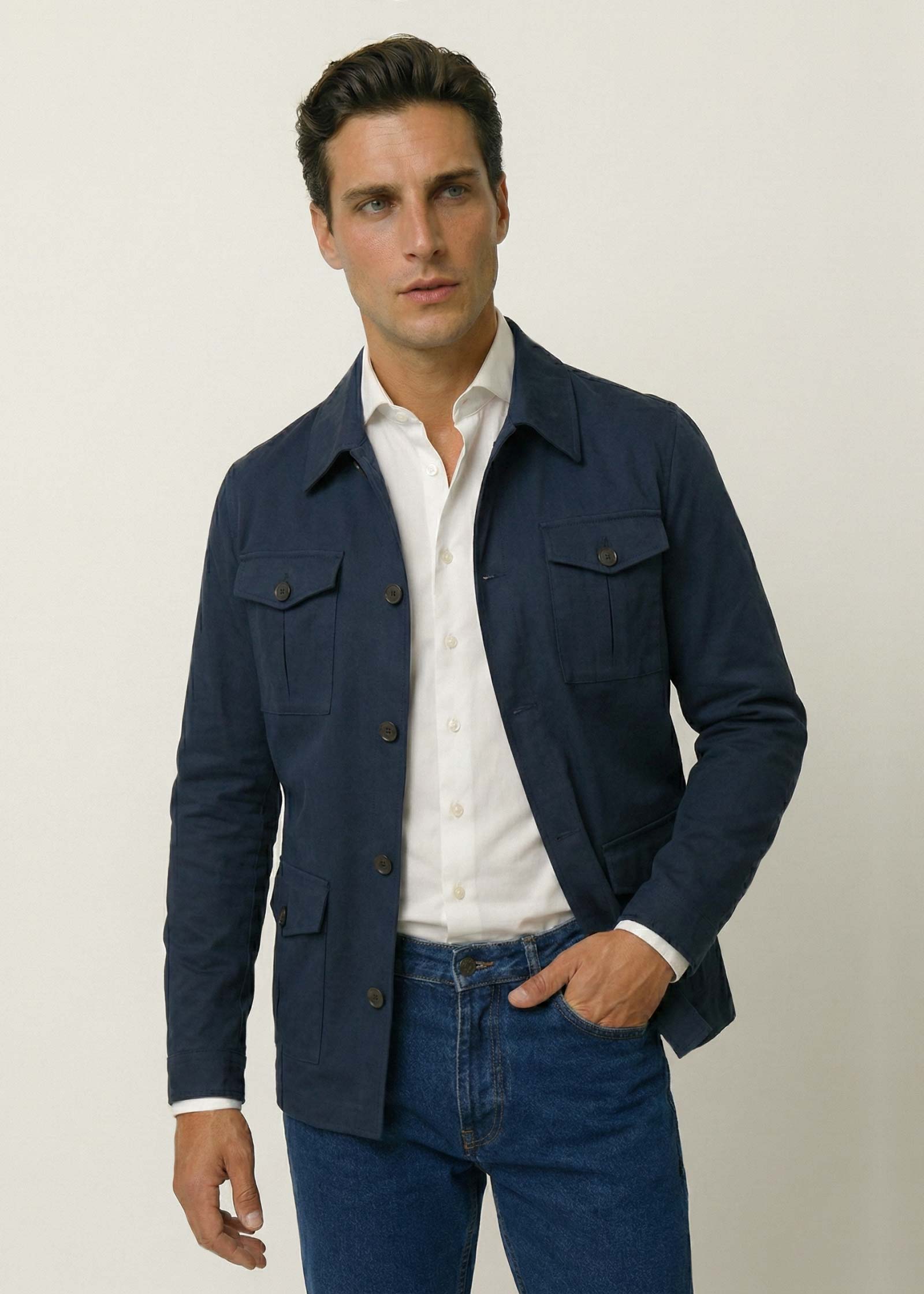 Brushed Cotton Safari Jacket, Navy – Appearance | AN IVY